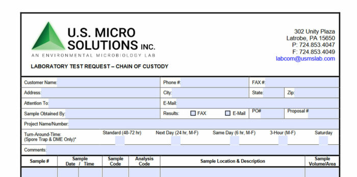 Chain of Custody Forms, Microbiology Laboratory Testing