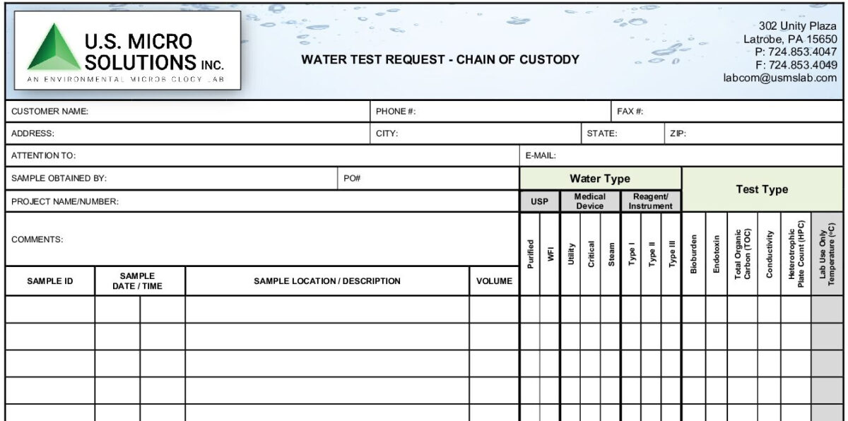 Chain of Custody Forms, Microbiology Laboratory Testing